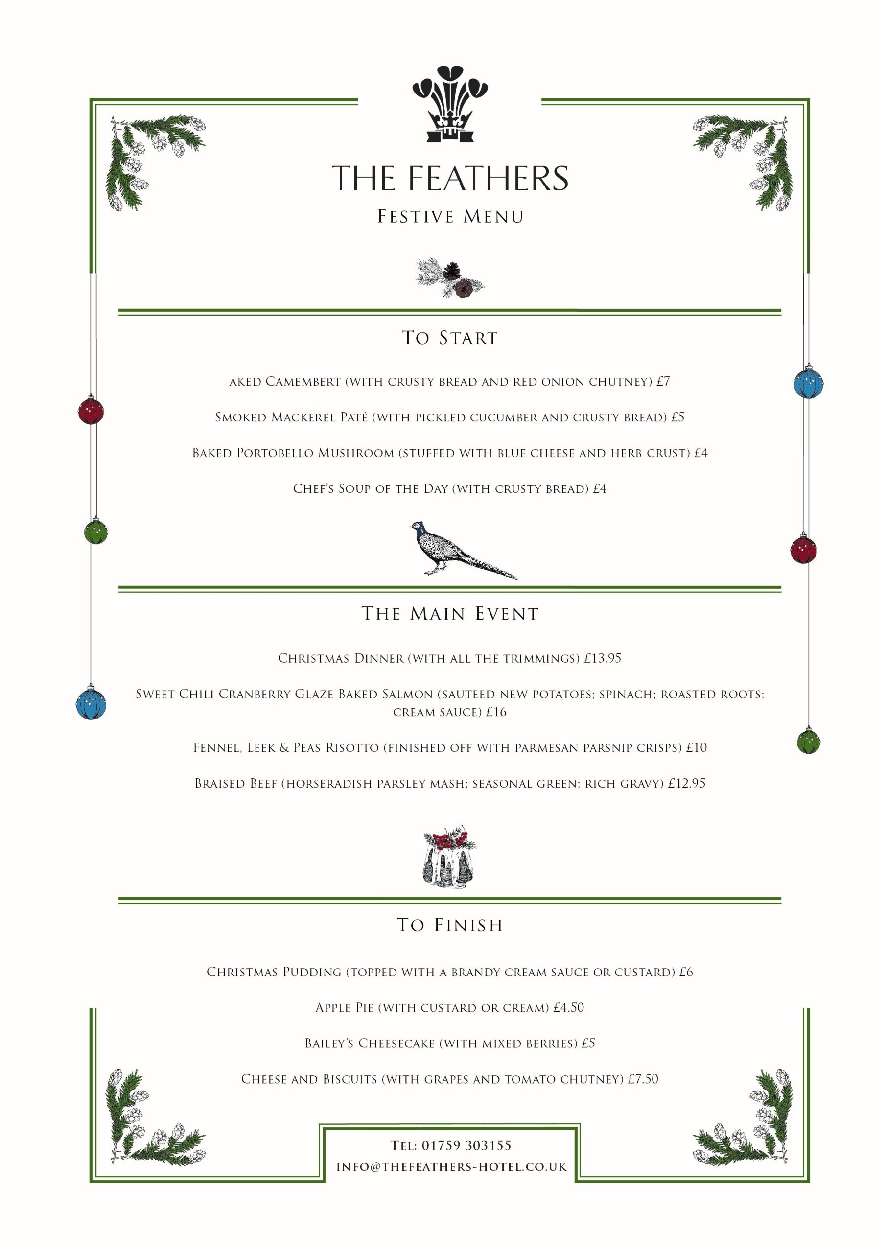 Feathers Festive Menu – Feathers Hotel